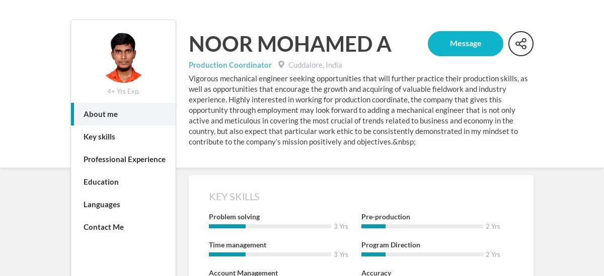 NOOR MOHAMED A Online Resume | CraftmyCV
