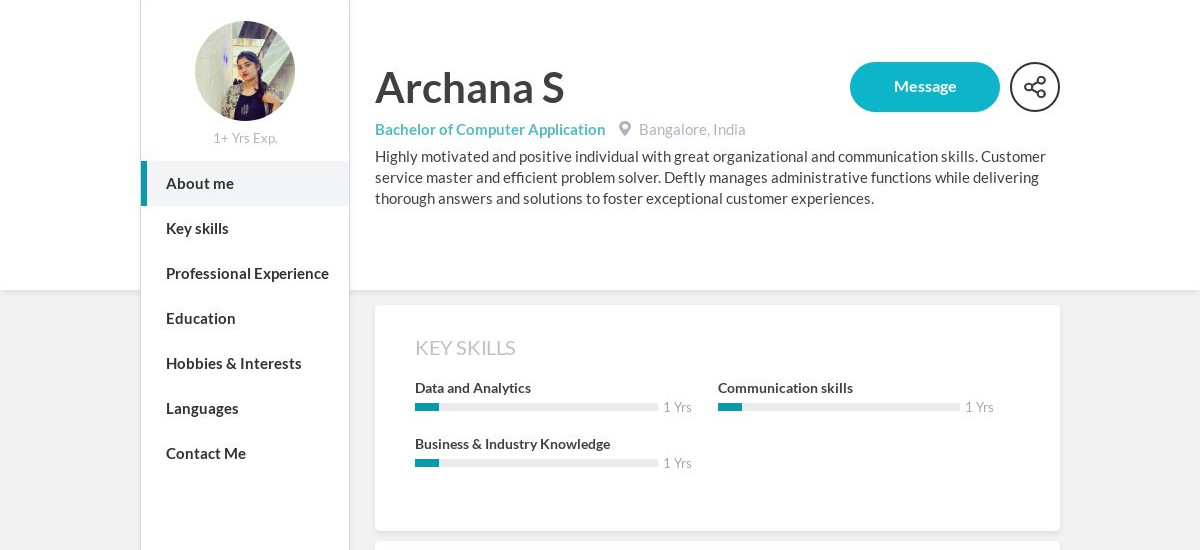 Archana S Online Resume | CraftmyCV