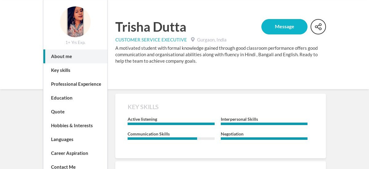 Trisha Dutta Online Resume | CraftmyCV