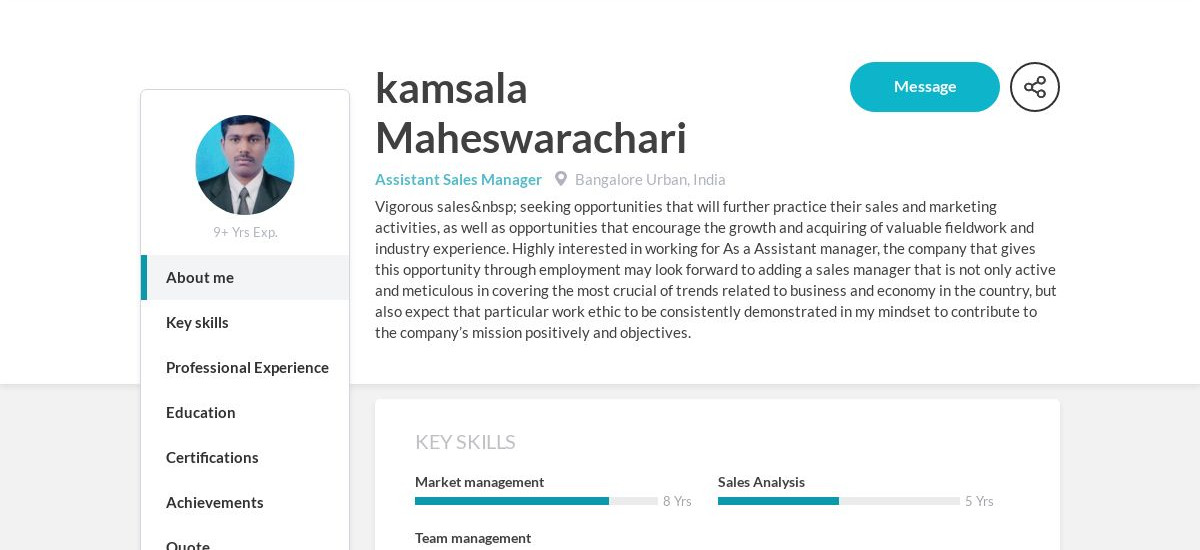 Kamsala Maheswarachari Online Resume | CraftmyCV