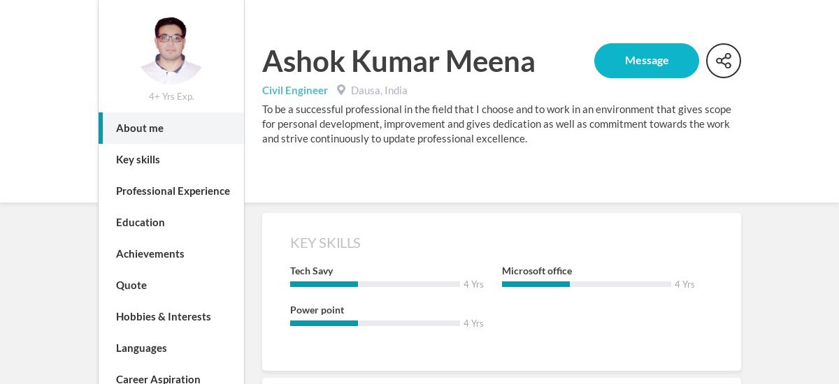 Ashok Kumar Meena Online Resume | CraftmyCV