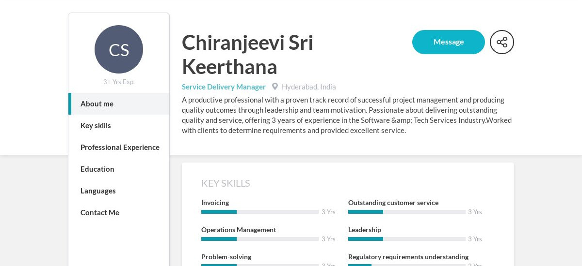 Chiranjeevi Sri Keerthana Online Resume | CraftmyCV