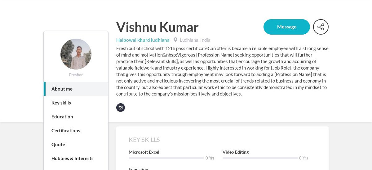 Vishnu Kumar Online Resume | CraftmyCV