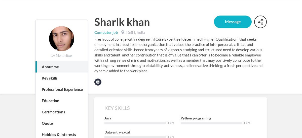 Sharik Khan Online Resume | CraftmyCV