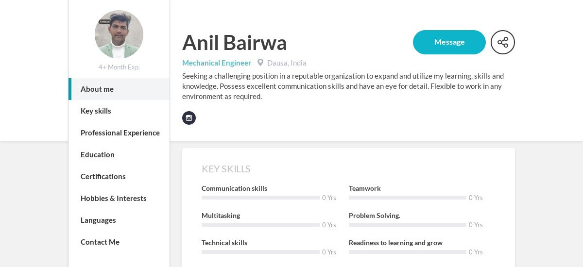 Anil Bairwa Online Resume | CraftmyCV