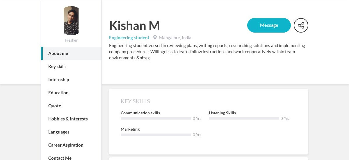 Kishan M Online Resume | CraftmyCV