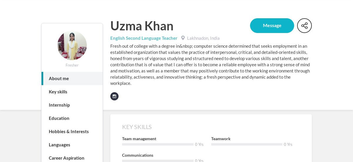 Uzma Khan Online Resume | CraftmyCV