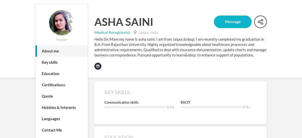 ASHA SAINI Online Resume | CraftmyCV