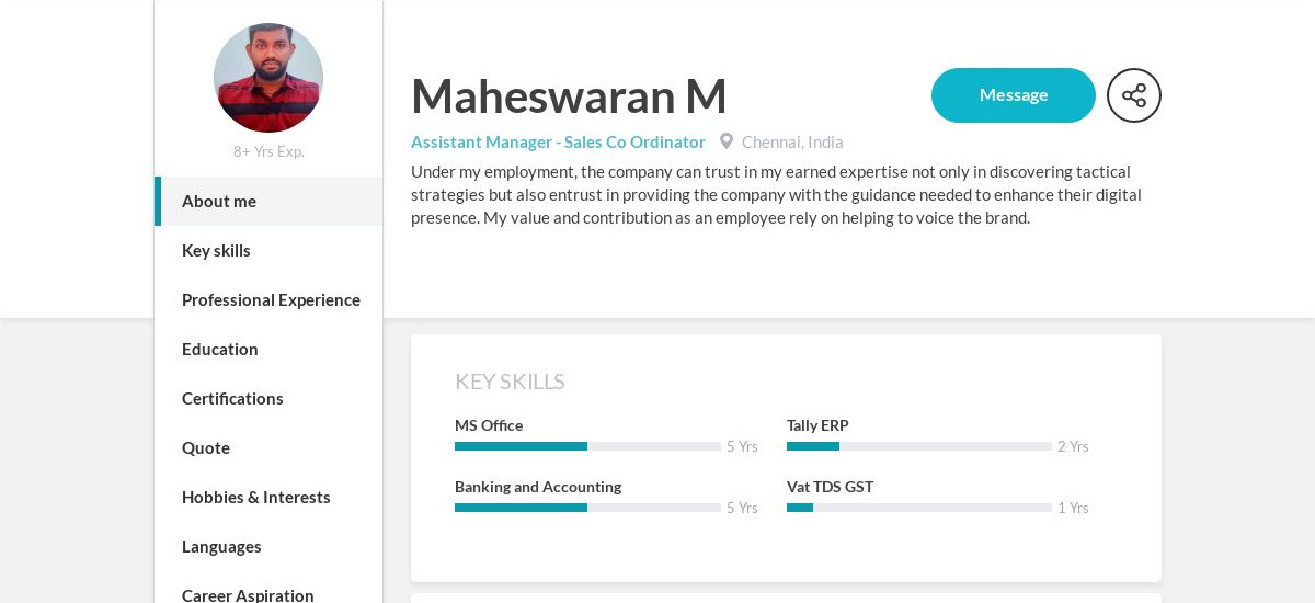 MAHESWARAN M Online Resume | CraftmyCV