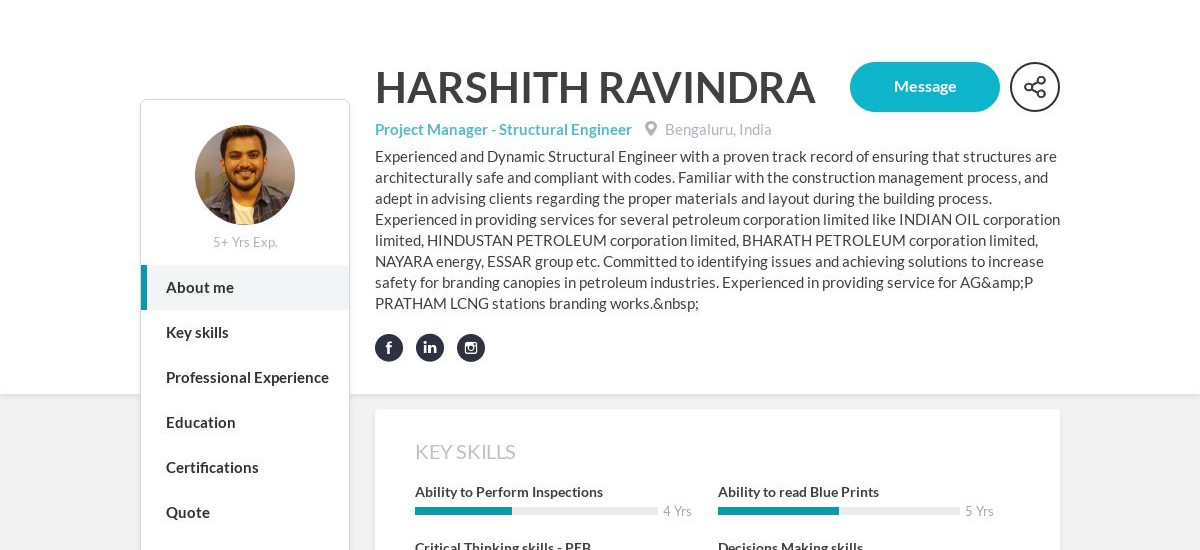 HARSHITH RAVINDRA Online Resume | CraftmyCV
