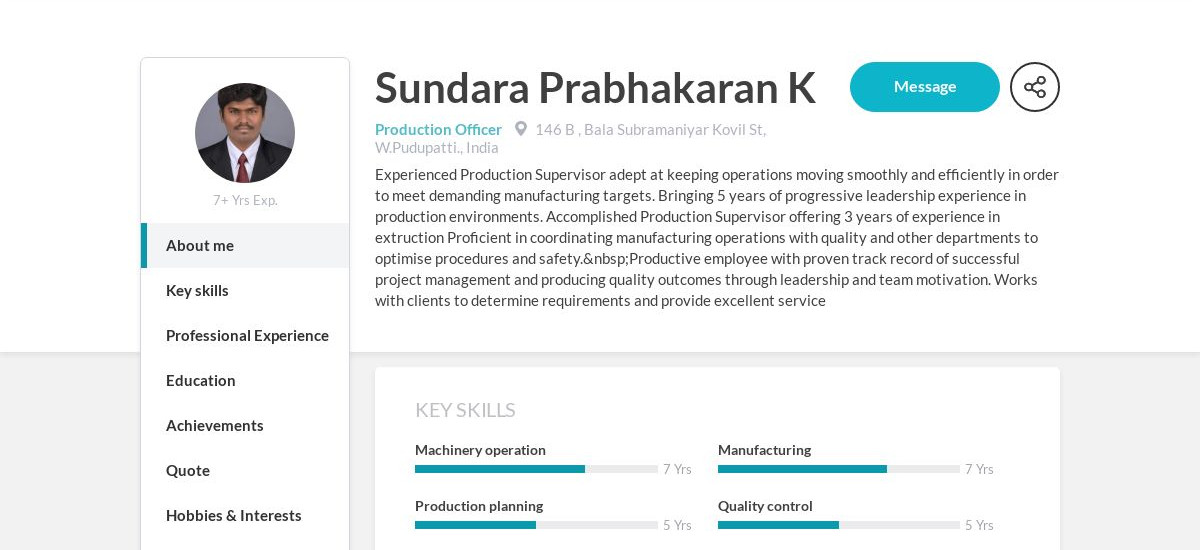 Sundara Prabhakaran K Online Resume | CraftmyCV