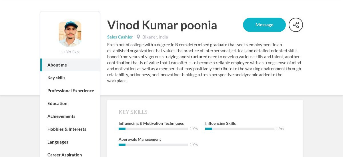 Vinod Kumar poonia Online Resume | CraftmyCV