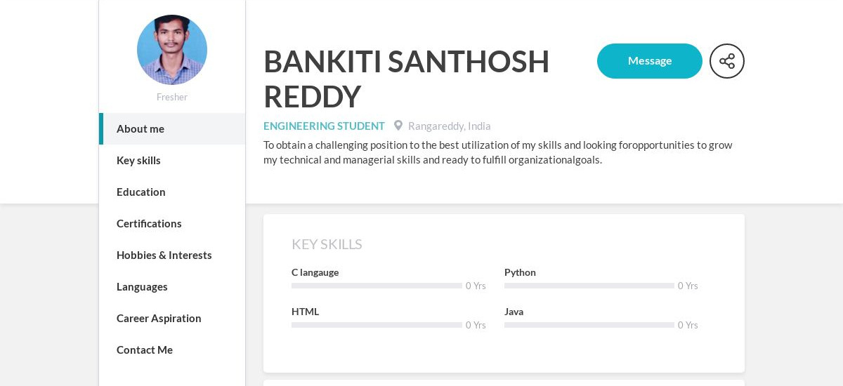 BANKITI SANTHOSH REDDY Online Resume | CraftmyCV BANKITI SANTHOSH REDDY Online Resume | CraftmyCV