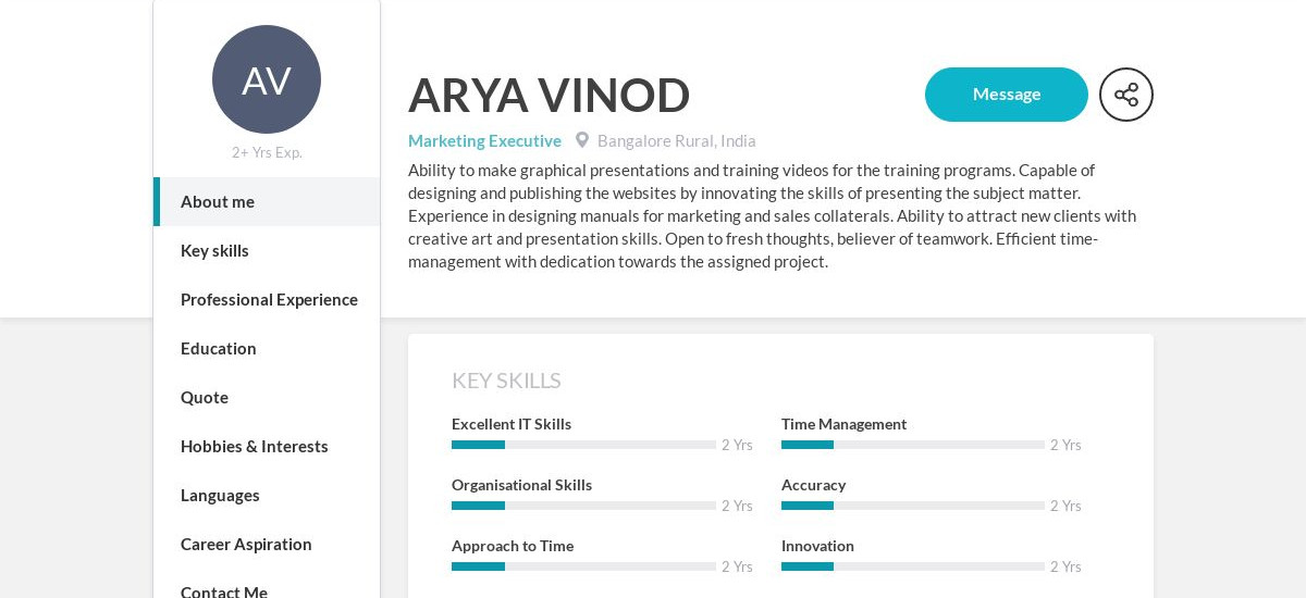 ARYA VINOD Online Resume | CraftmyCV