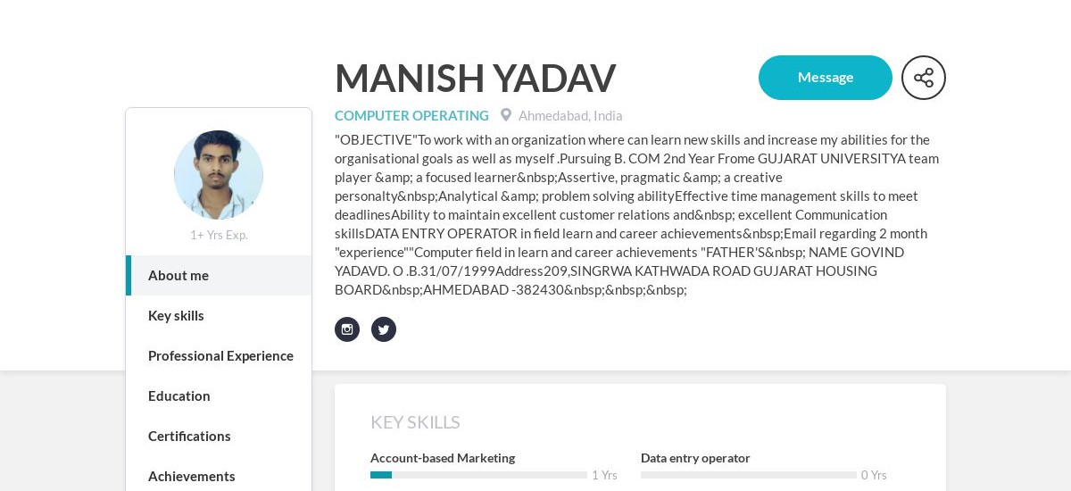 MANISH YADAV Online Resume | CraftmyCV