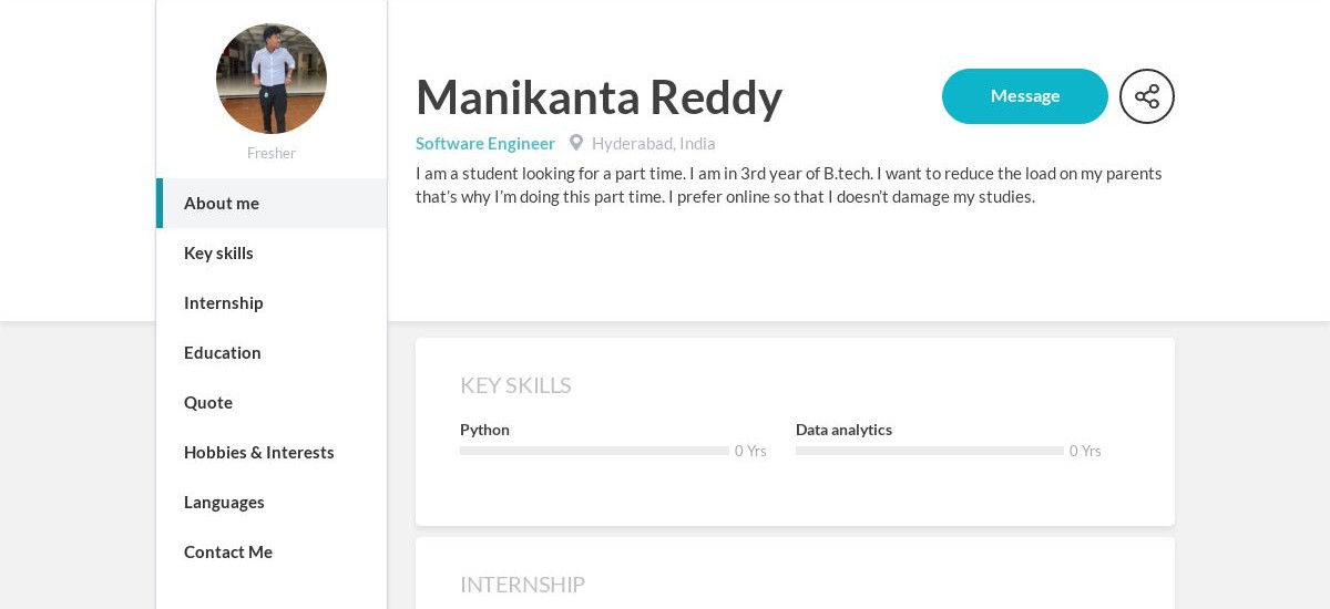 Manikanta Reddy Online Resume | CraftmyCV