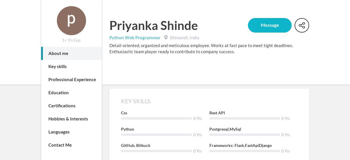 Priyanka Shinde Online Resume | CraftmyCV