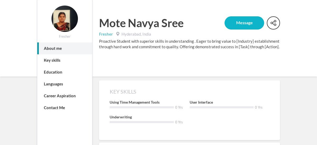 Mote Navya Sree Online Resume | CraftmyCV