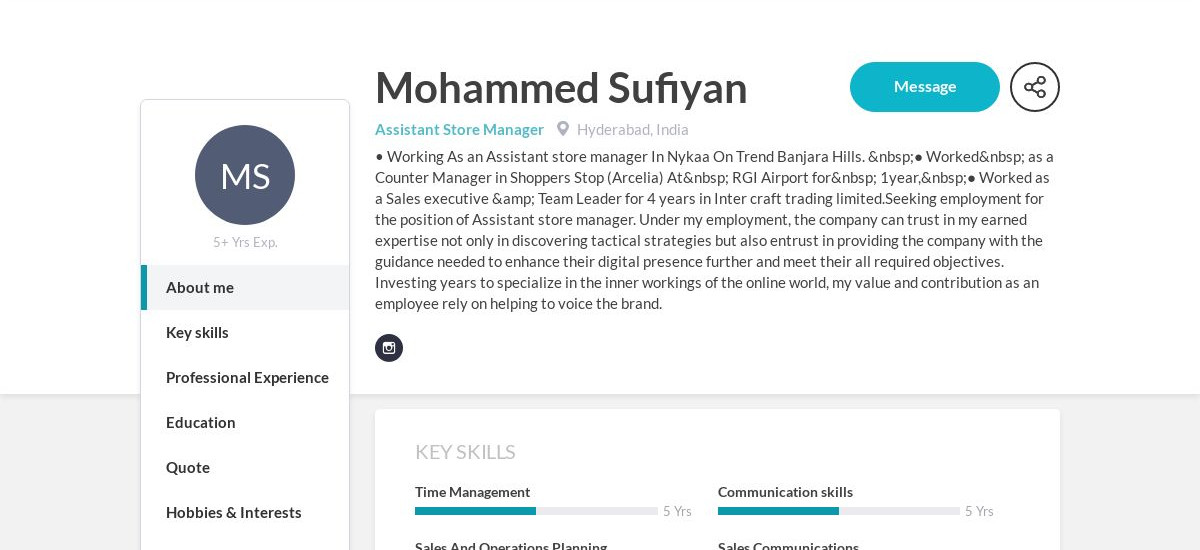 Mohammed Sufiyan Online Resume Craftmycv