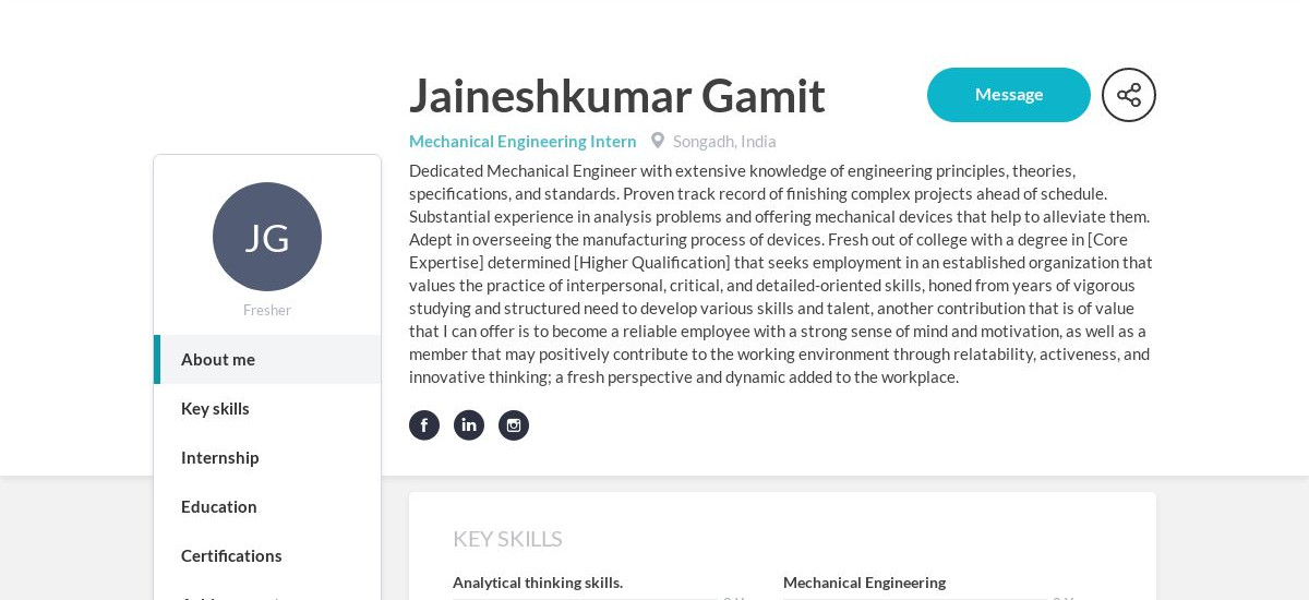 Jaineshkumar Gamit Online Resume | CraftmyCV