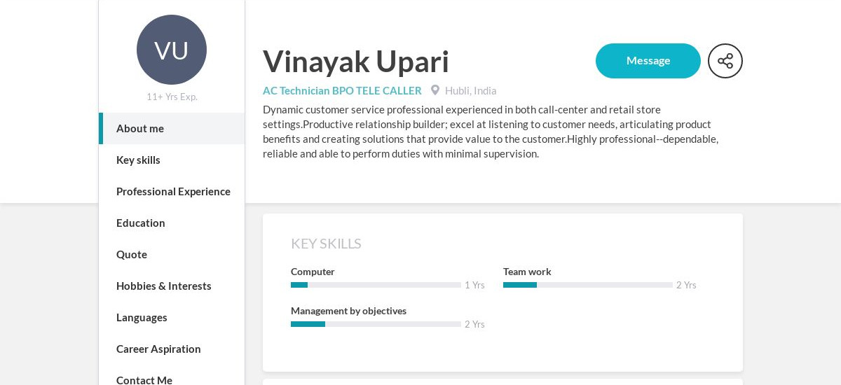 Vinayak Upari Online Resume | CraftmyCV