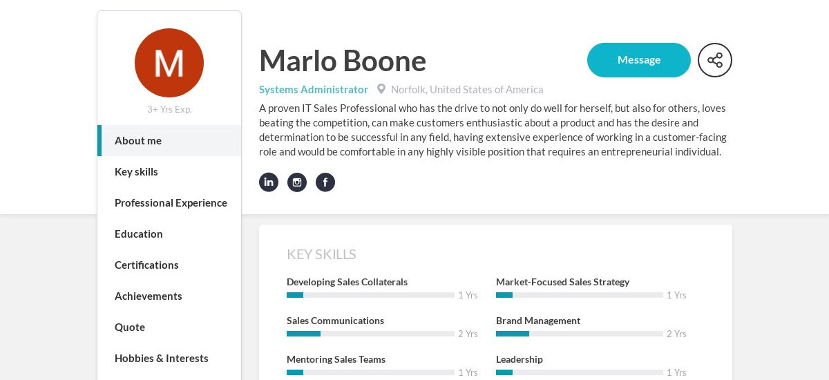 Marlo Boone Online Resume | CraftmyCV