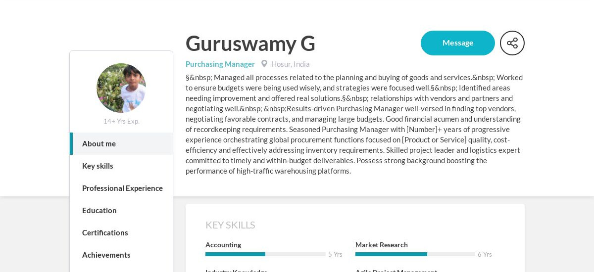 Guruswamy G Online Resume | CraftmyCV