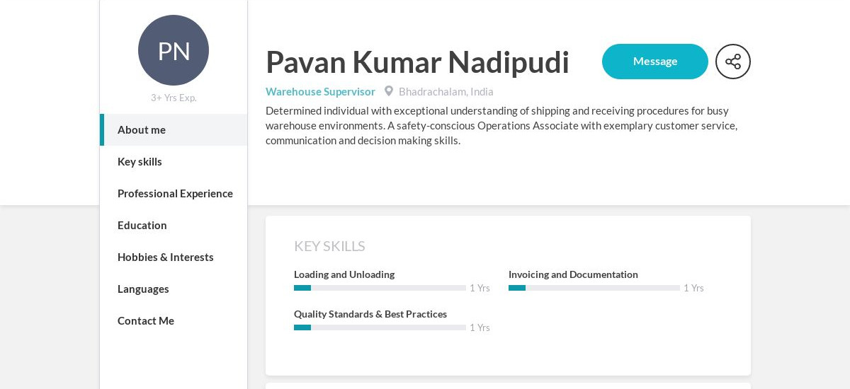 Pavan Kumar Nadipudi Online Resume | CraftmyCV