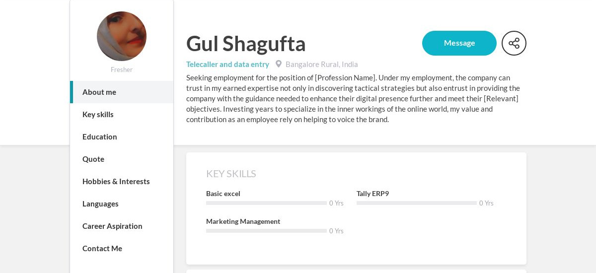 Gul Shagufta Online Resume | CraftmyCV