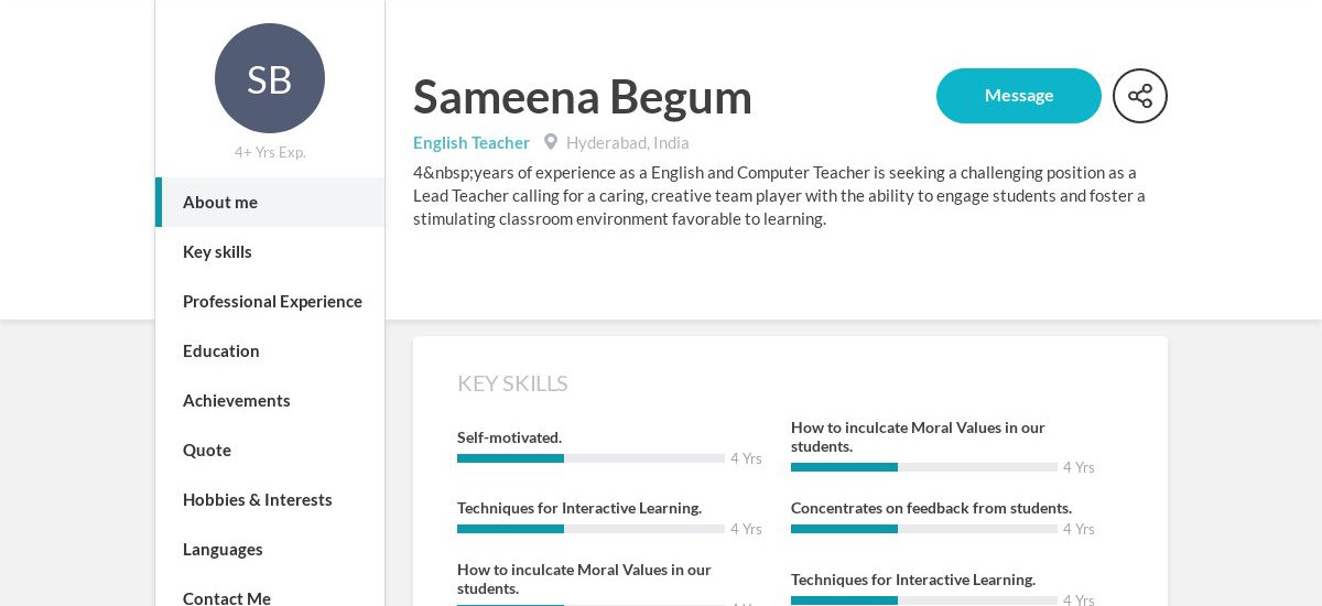 Sameena Begum Online Resume | CraftmyCV