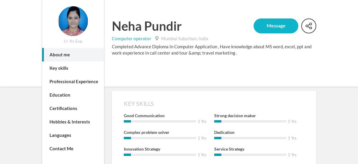Neha Pundir Online Resume | CraftmyCV