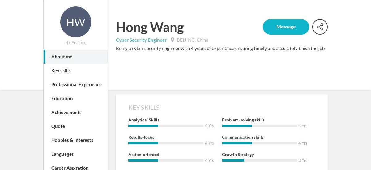 Hong Wang Online Resume | CraftmyCV