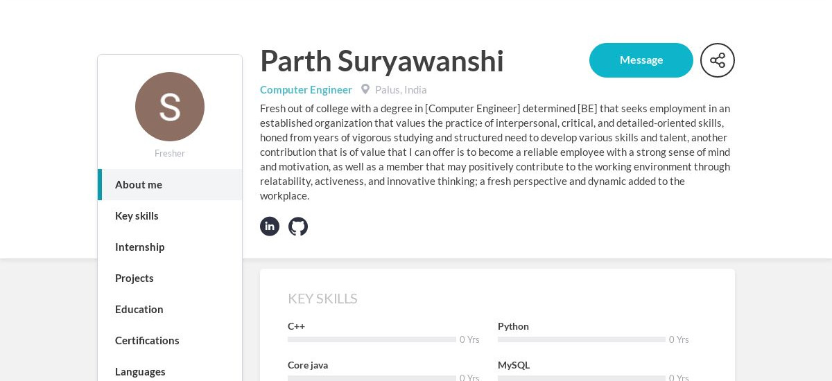 Parth Suryawanshi Online Resume | CraftmyCV