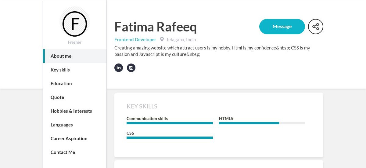 Fatima Rafeeq Online Resume | CraftmyCV