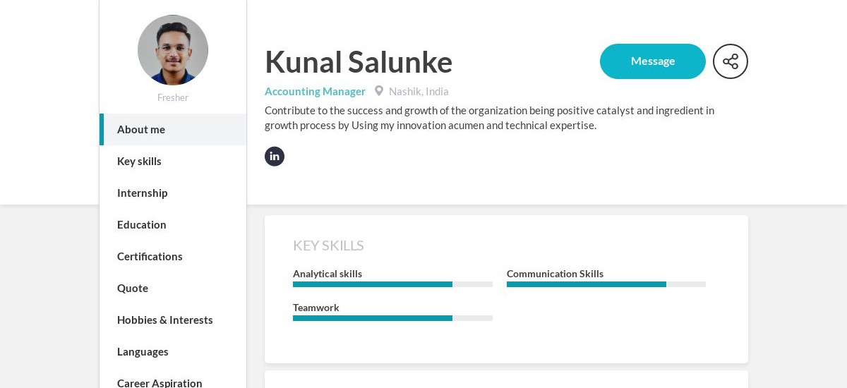 Kunal Salunke Online Resume | CraftmyCV