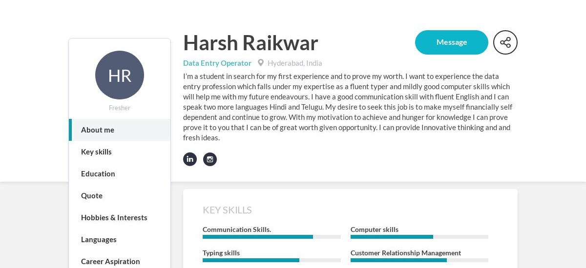 Harsh Raikwar Online Resume | CraftmyCV