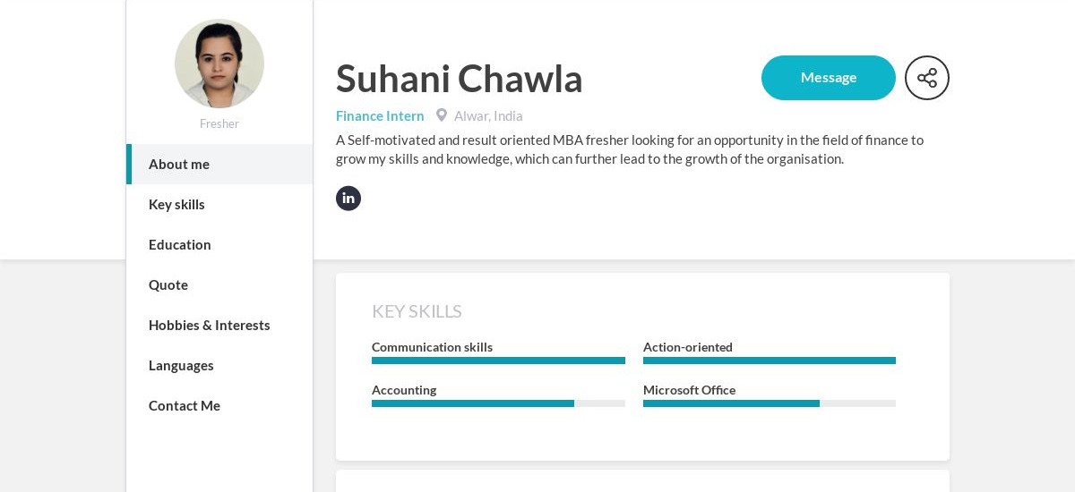Suhani Chawla Online Resume | CraftmyCV