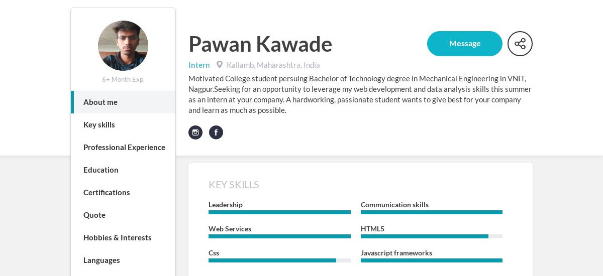 Pawan Kawade Online Resume | CraftmyCV