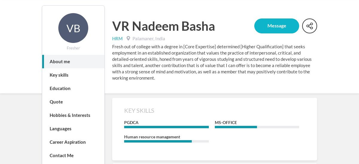 VR Nadeem Basha Online Resume | CraftmyCV