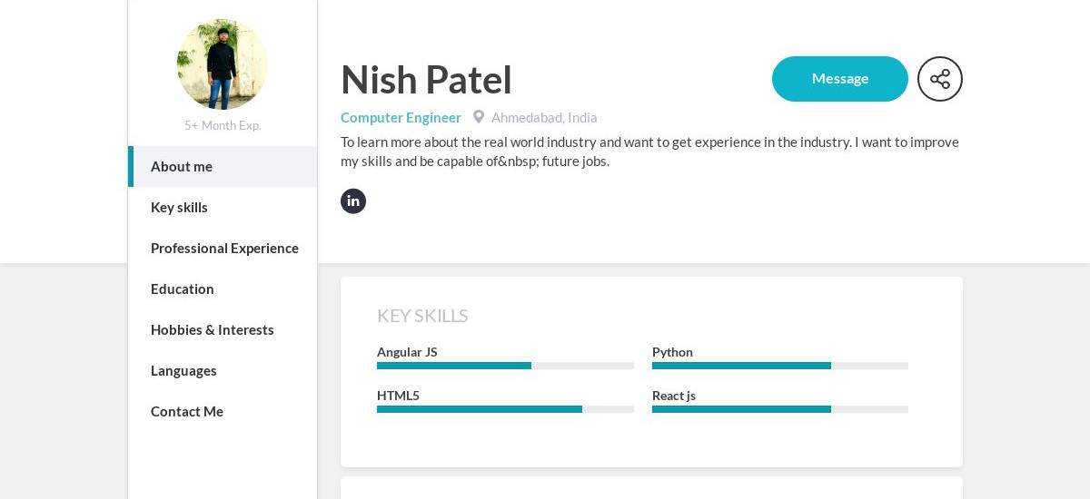Nish Patel Online Resume | CraftmyCV