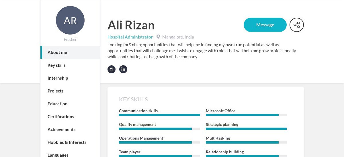 Ali Rizan Online Resume | CraftmyCV