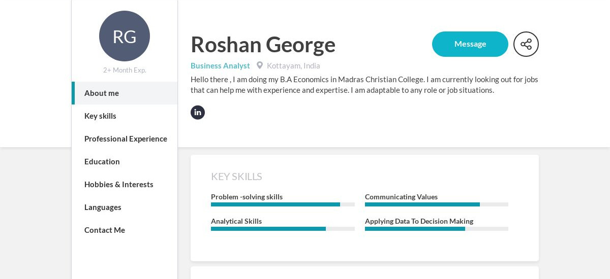 Roshan George Online Resume | CraftmyCV
