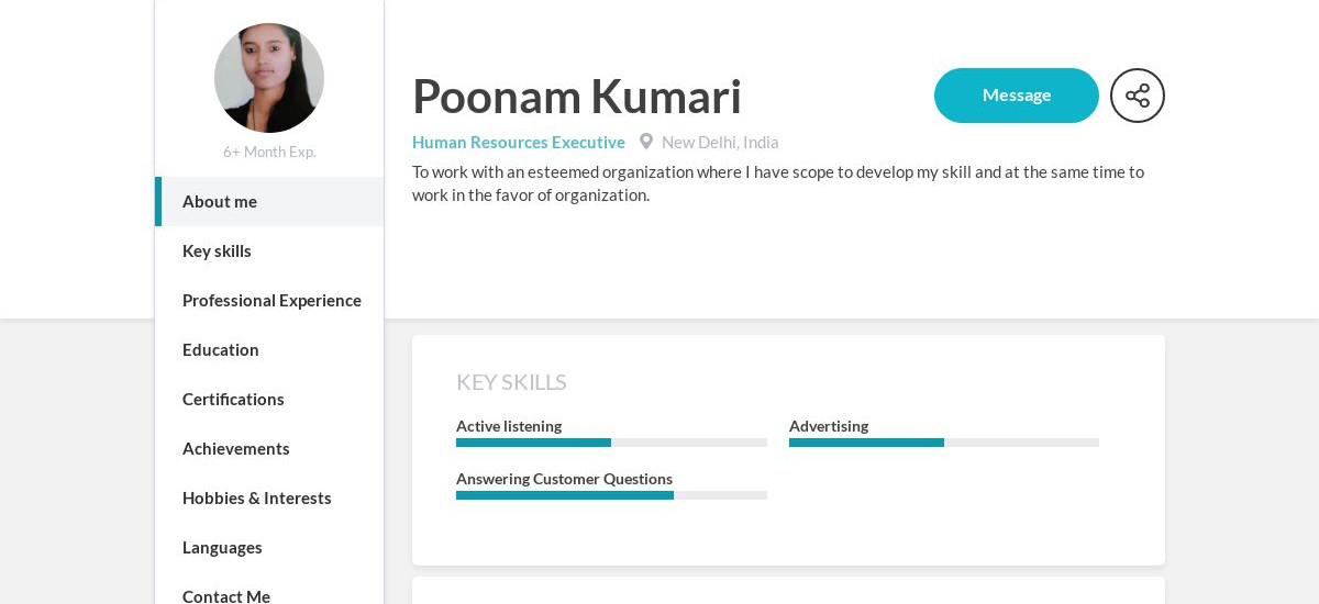 Poonam Kumari Online Resume | CraftmyCV
