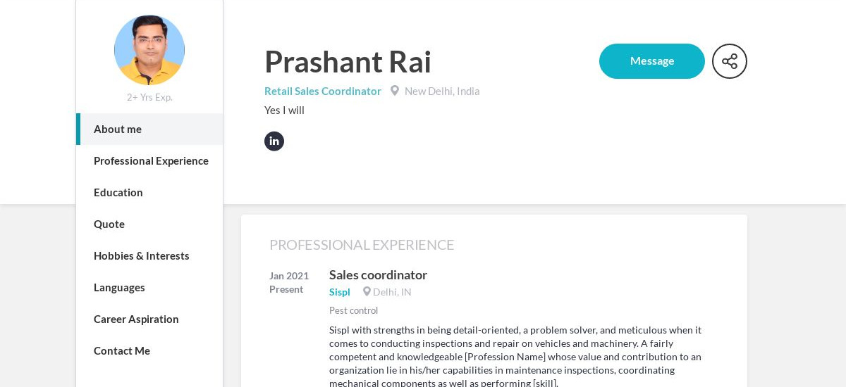 Prashant Rai Online Resume | CraftmyCV