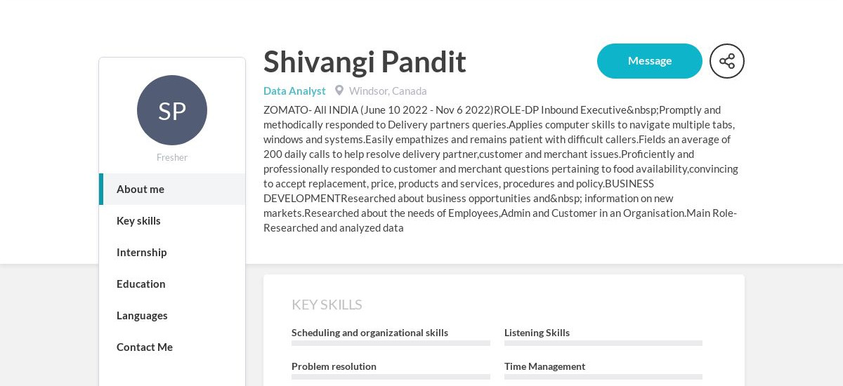 Shivangi Pandit Online Resume | CraftmyCV