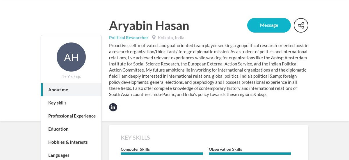 Aryabin Hasan Online Resume | CraftmyCV