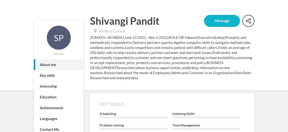 Shivangi Pandit Online Resume | CraftmyCV