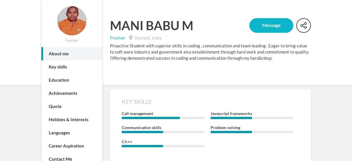 MANI BABU M Online Resume | CraftmyCV