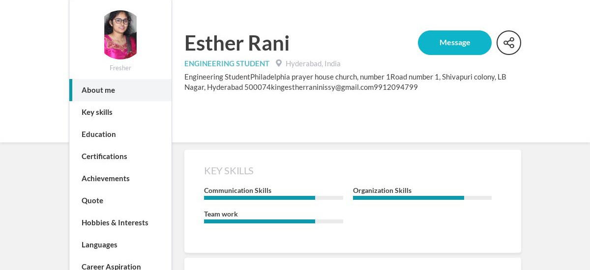Esther Rani Online Resume | CraftmyCV