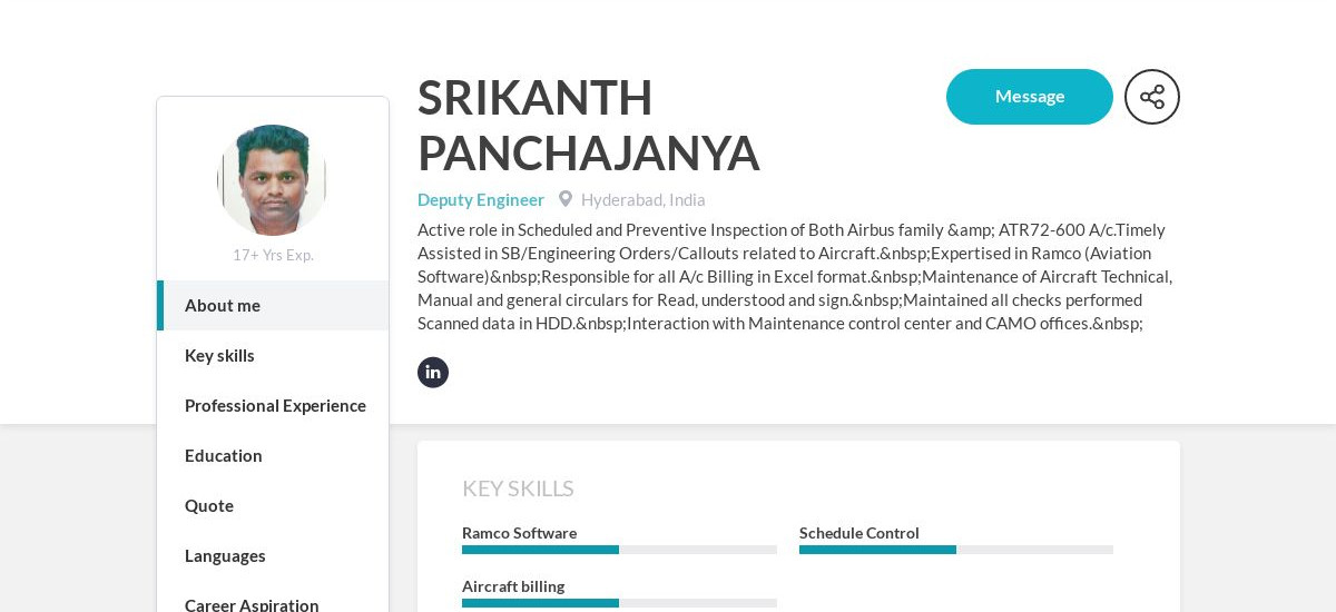 SRIKANTH PANCHAJANYA Online Resume | CraftmyCV